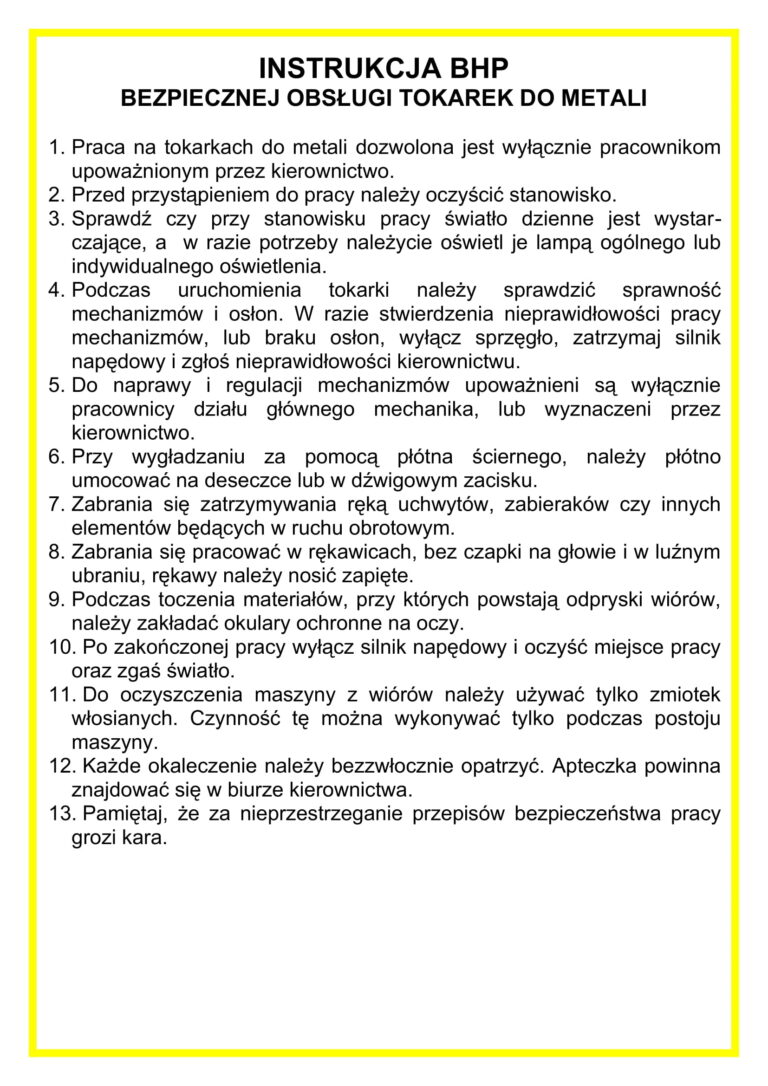 Instrukcja BHP dla obsługi tokarki - SBIHP Instrukcja BHP dla obsługi tokarki - SBIHP
