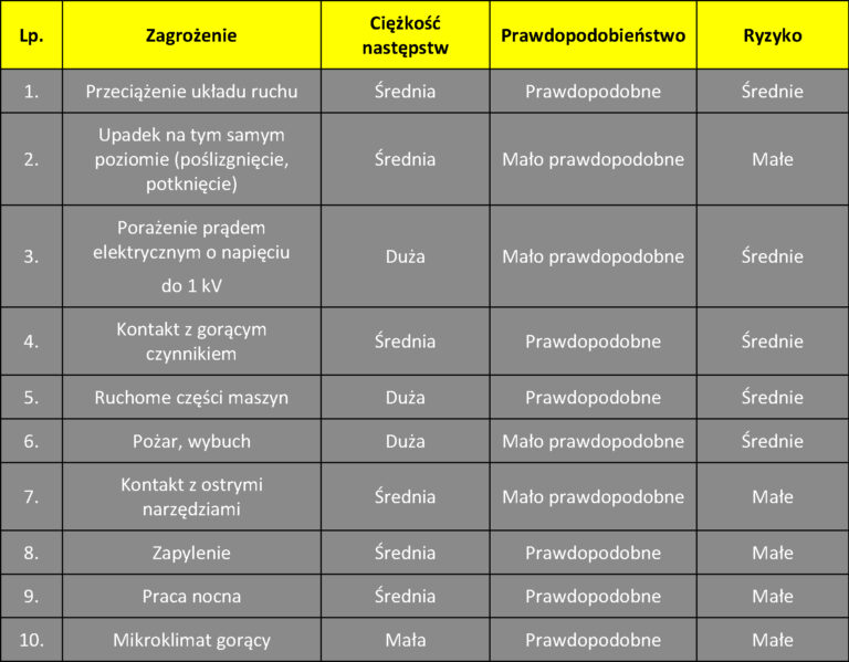 Ocena ryzyka zawodowego na stanowisku pracy piekarza - SBIHP